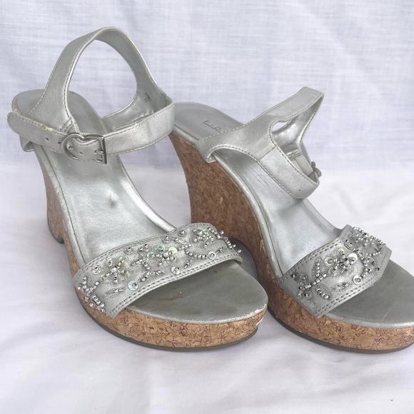 Vintage | Shoes | Vintage Silver Embellished Wedge Sandals | Poshmark